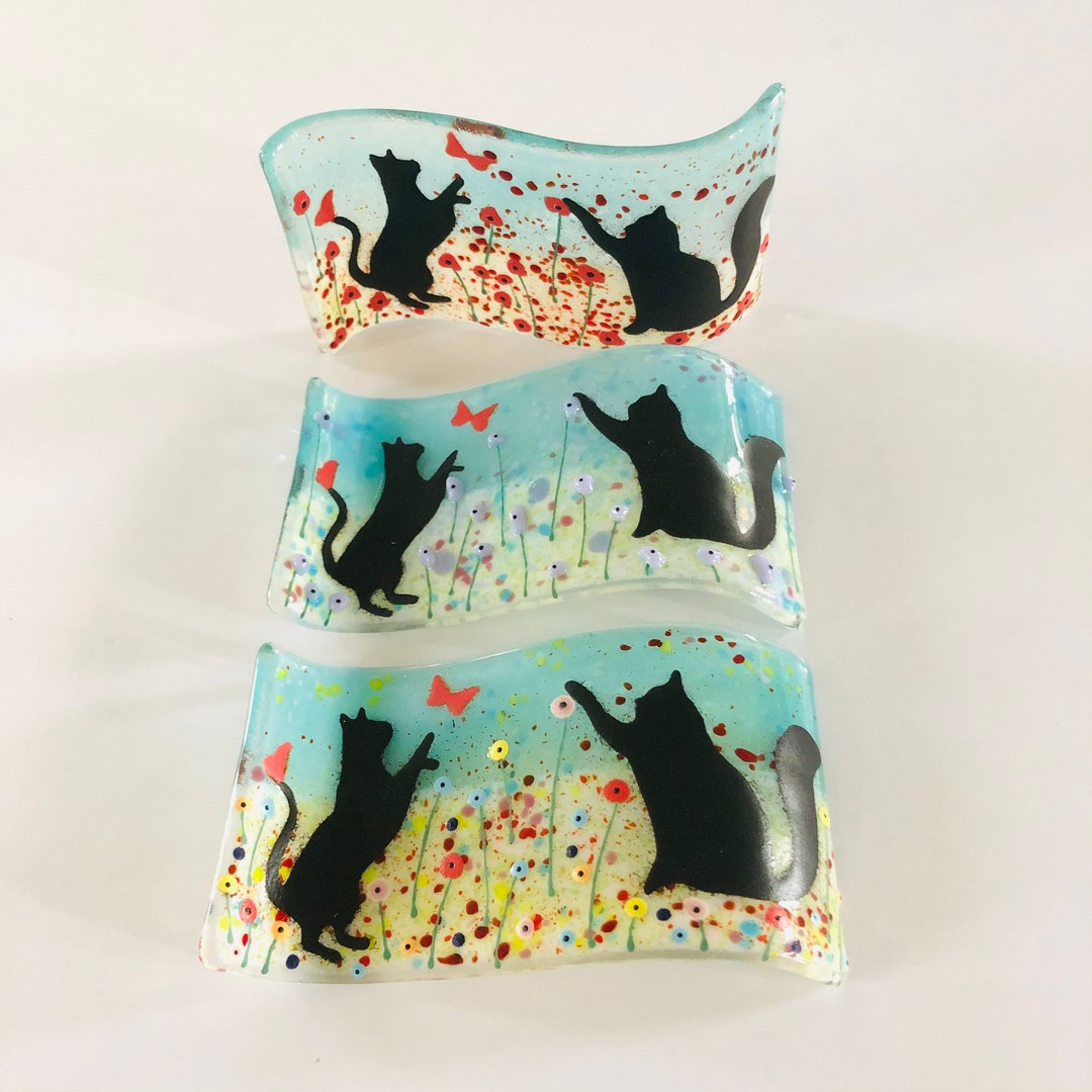 Fused Glass, Fused Glass Art, Fused Glass Cats Butterflies and Flowers ...