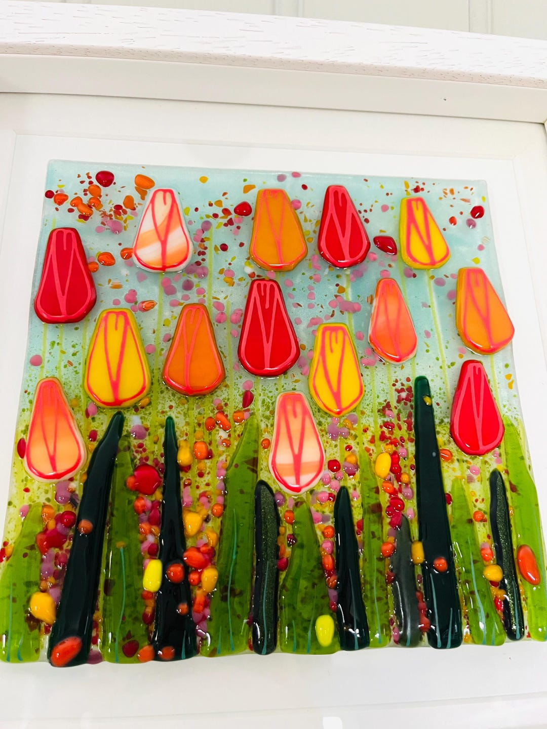 Fused Glass Spring Tulip Flowers Framed Art, Spring Tulips Art, Cornish ...