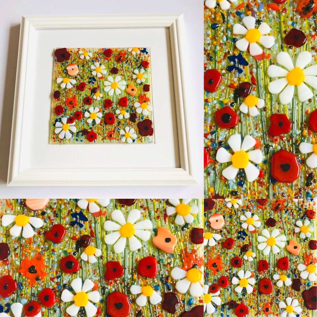 Fused Glass Poppy and Daisy Flowers Art - Fused Glass, Cornish Fused ...