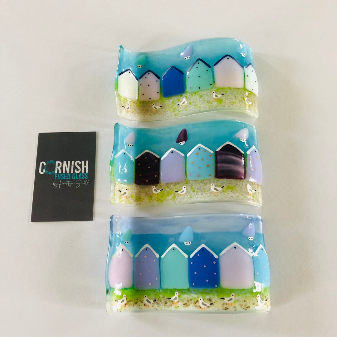 Fused Glass Art, Fused Glass Beach Hut Wave, Cornish Fused Glass, Fused ...