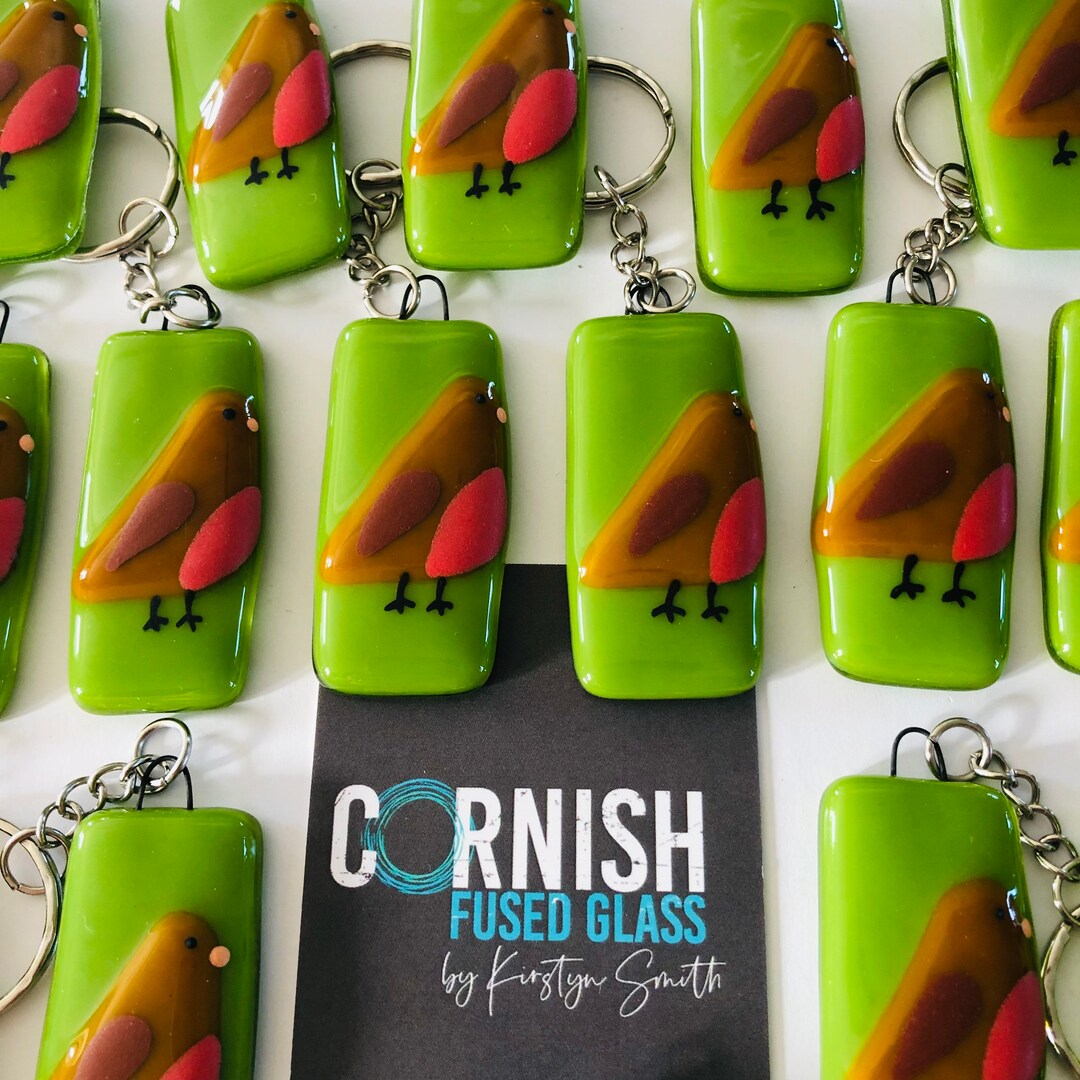 Fused Glass Robin Decoration- Robin Keychain, Fused Glass, Cornish ...