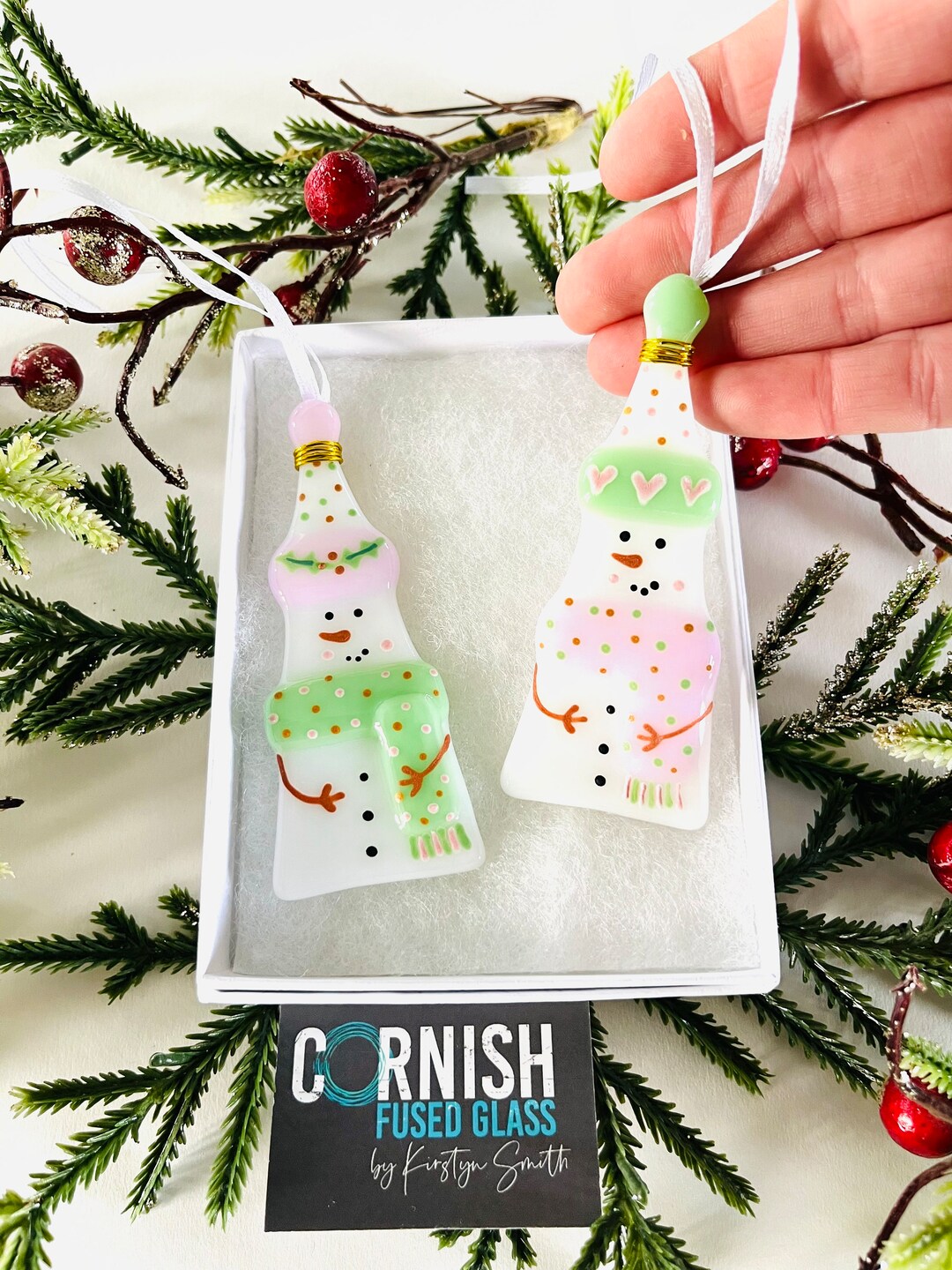 Fused Glass Snowman Christmas Tree Decoration, Cornish Fused Glass - Etsy