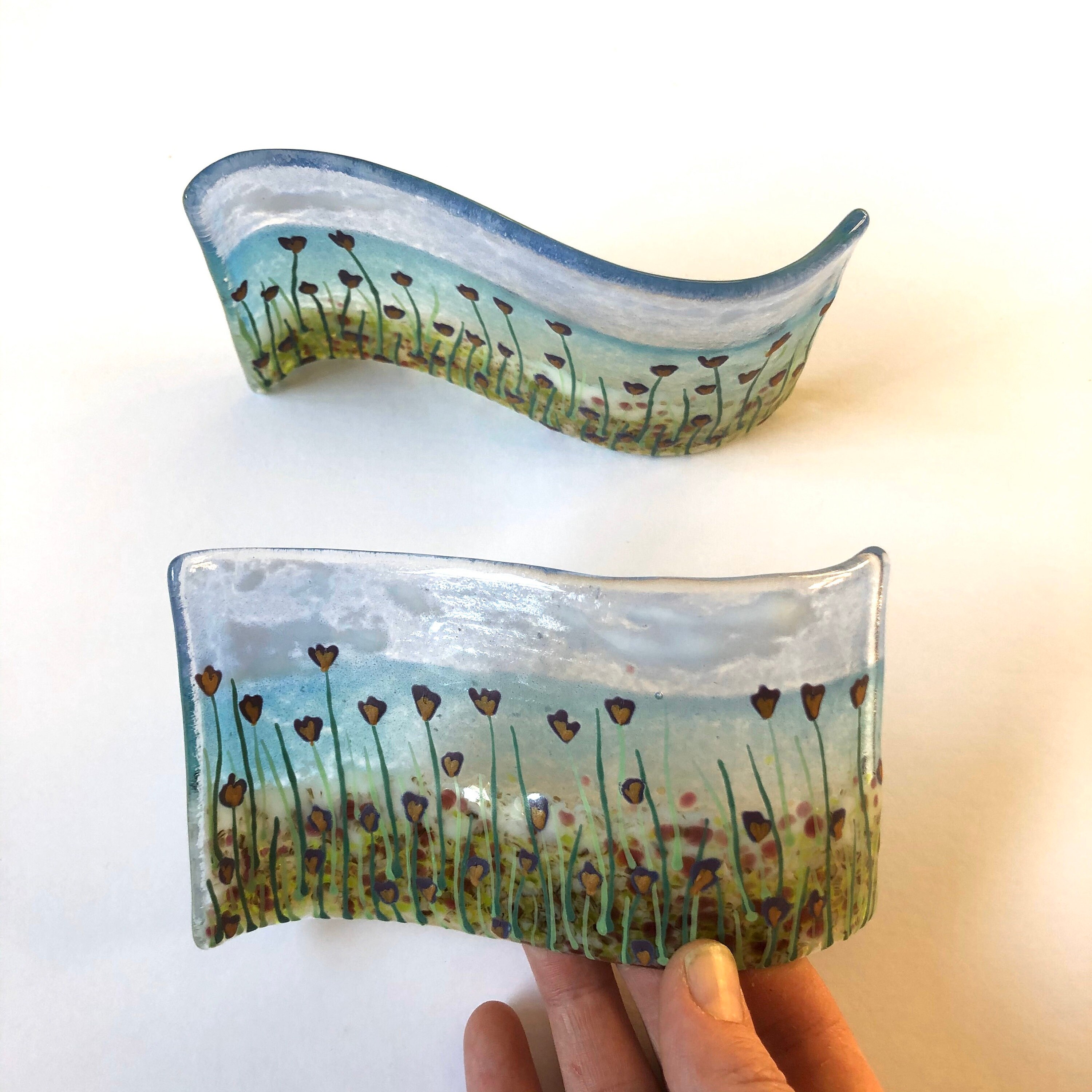 Fused Glass Art fused glass beautiful coastal floral wave | Etsy