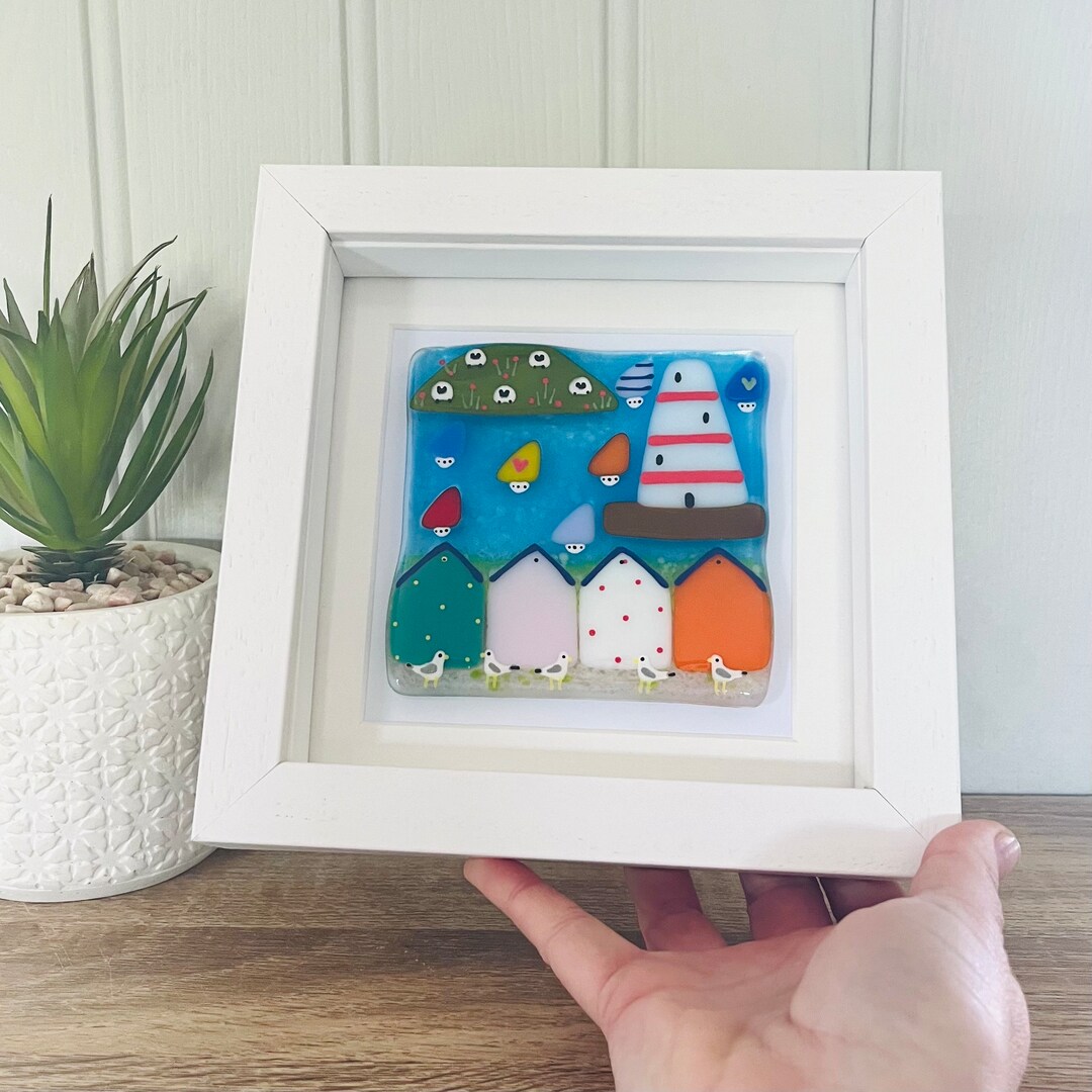 Fused Glass Cornish Seaside Harbour and Lighthouse Art, Cornish Fused ...