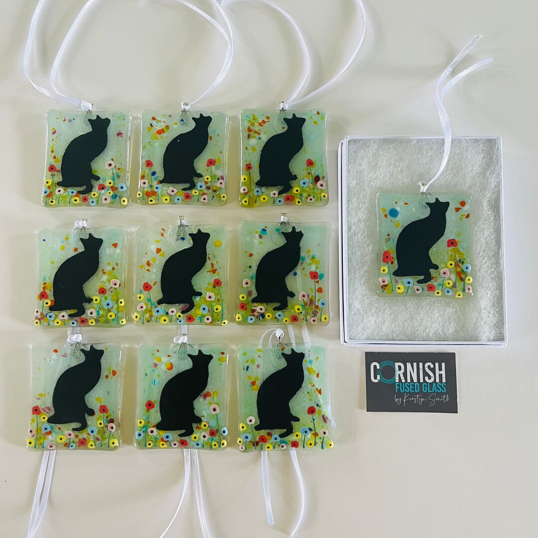 Fused Glass Cute Fused Glass Cat Decoration, Cat Memorial Gift, Cornish ...