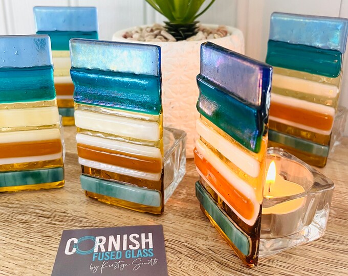 Fused Glass Cornish Coast Candle Holder, Fused Glass Cornwall, Cornish ...
