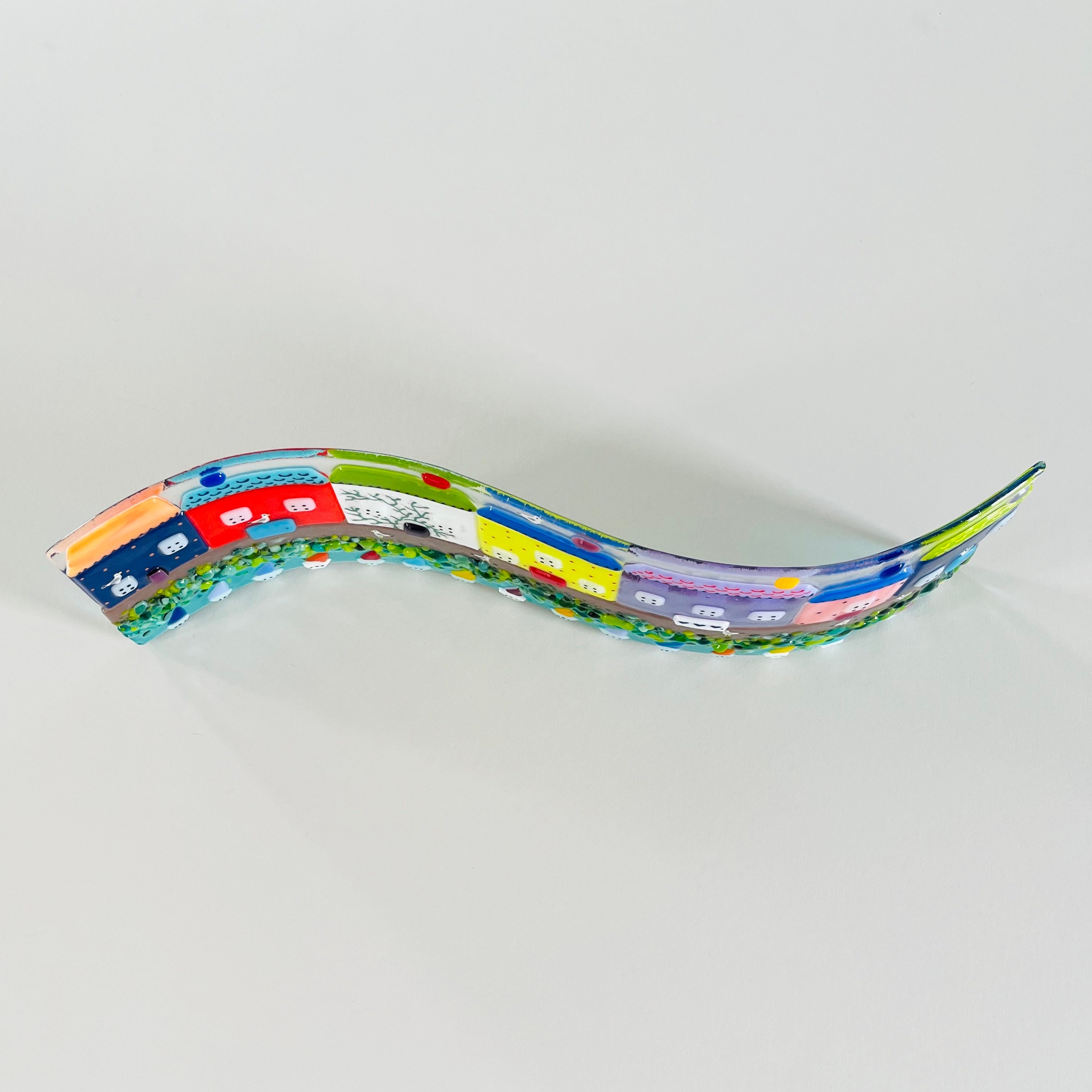 Fused Glass Fun and Colourful Houses Freestanding Wave, Fused Glass ...