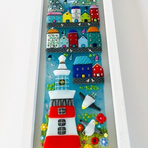 Fused Glass Cornish Coastal Town Framed Wall Art, Cornish Fused Glass ...