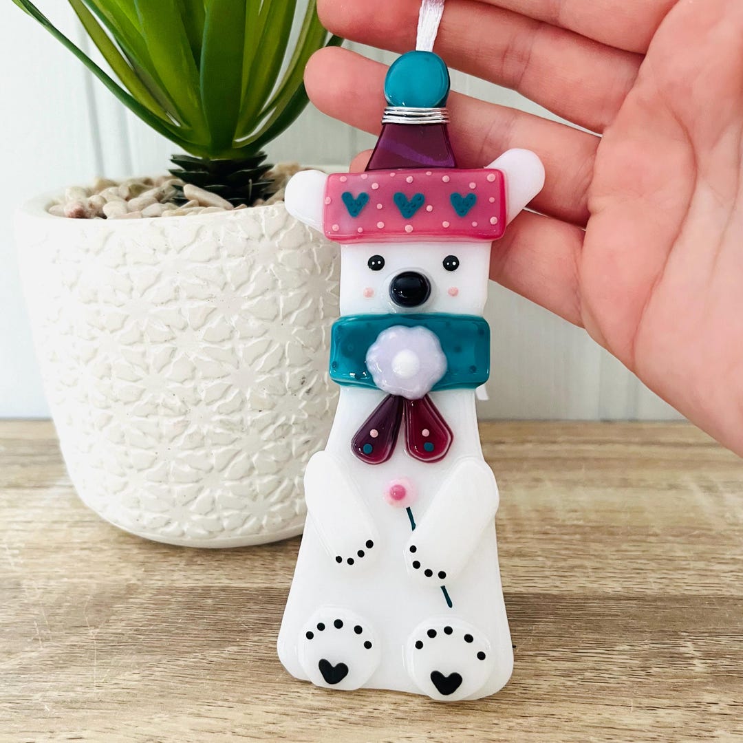 Fused Glass Polar Bear Christmas Ornament: Cornish Handmade Decoration ...