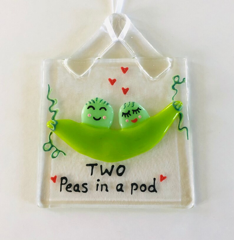 Fused Glass funny two peas in a pod gift fused glass art | Etsy
