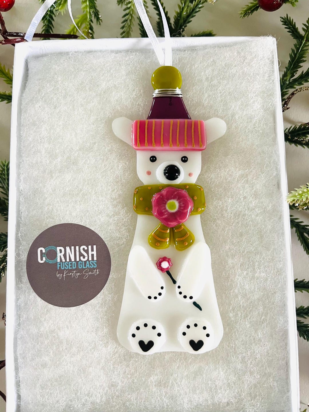Cute Polar Bear Fused Glass Decoration, Christmas Decoration, Fused ...