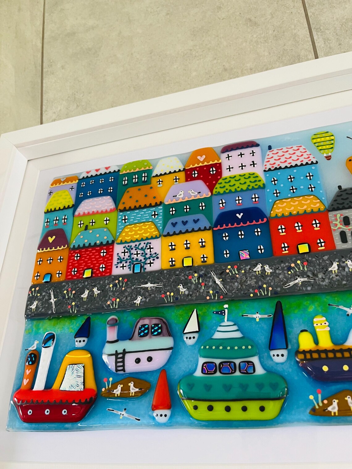 Porthleven Cornish Seaside Harbour Fused Glass Art, Cornish Fused Glass ...