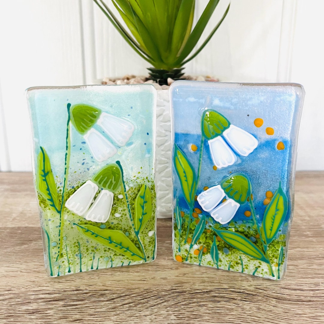 Gorgeous Snowdrop Fused Glass Candle Holder - Cornish Fused Glass ...