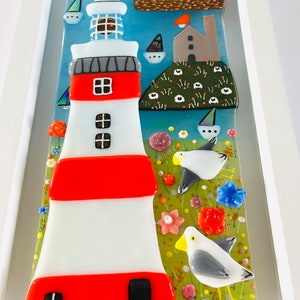Fused Glass Cornish Coastal Town Framed Wall Art, Cornish Fused Glass ...