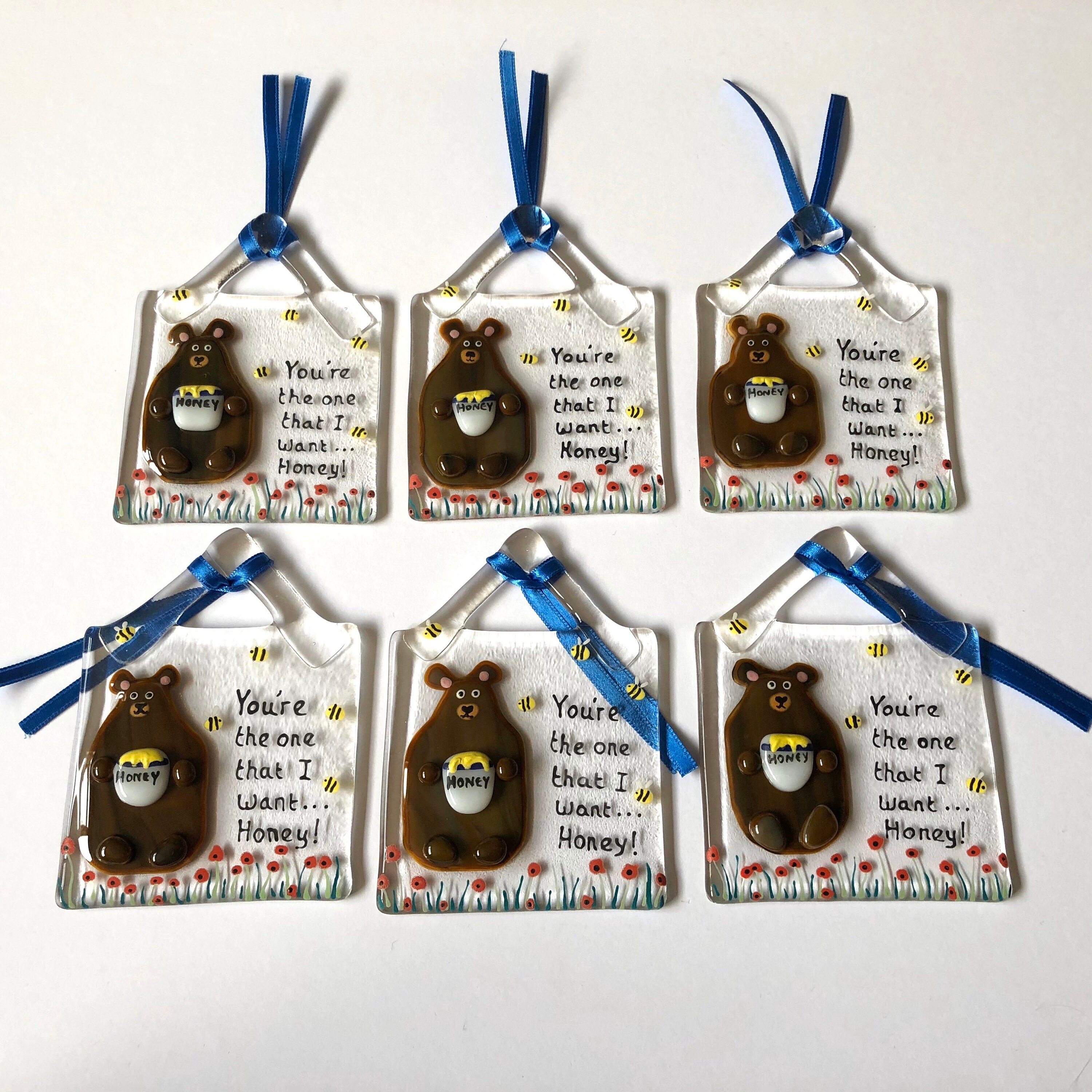 Fused Glass Art Fused Glass Bear and Bees Hanger Fused - Etsy UK