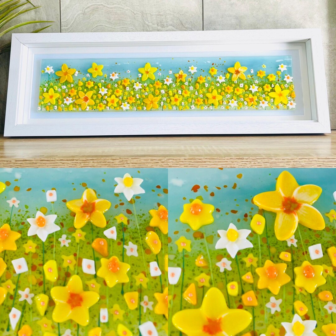 Fused Glass Spring Daffodil Flowers Wall Art, Cornish Fused Glass ...