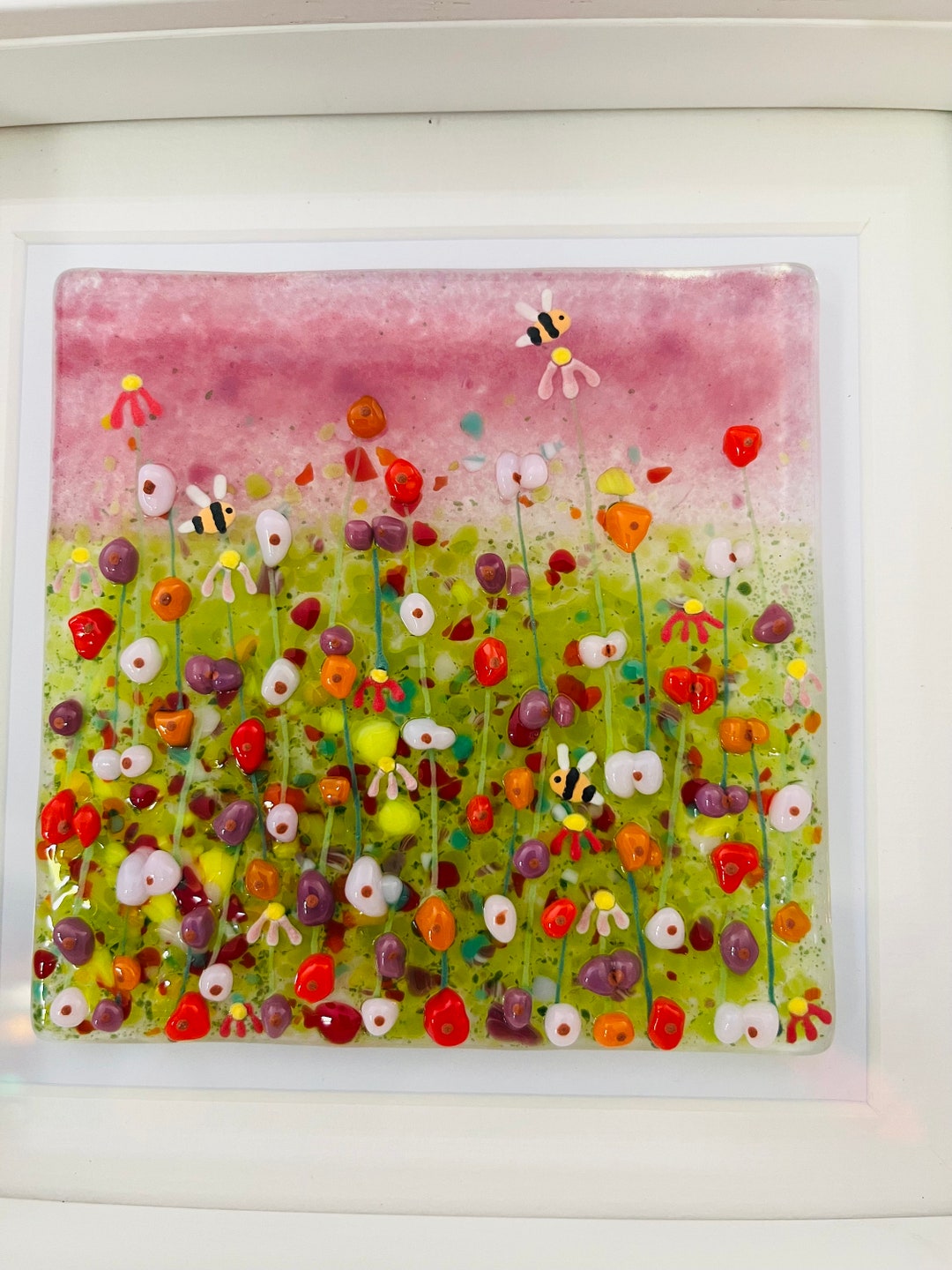 Fused Glass Flowers and Cute Bees Art, Fused Glass, Cornish Fused Glass ...