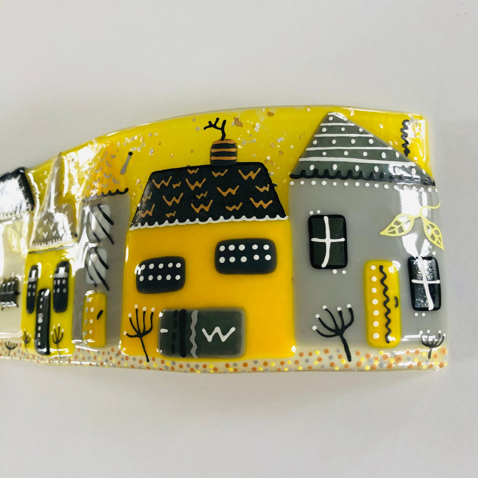 Fused Glass Yellow & Grey Retro Houses Fused Glass Wave - Etsy