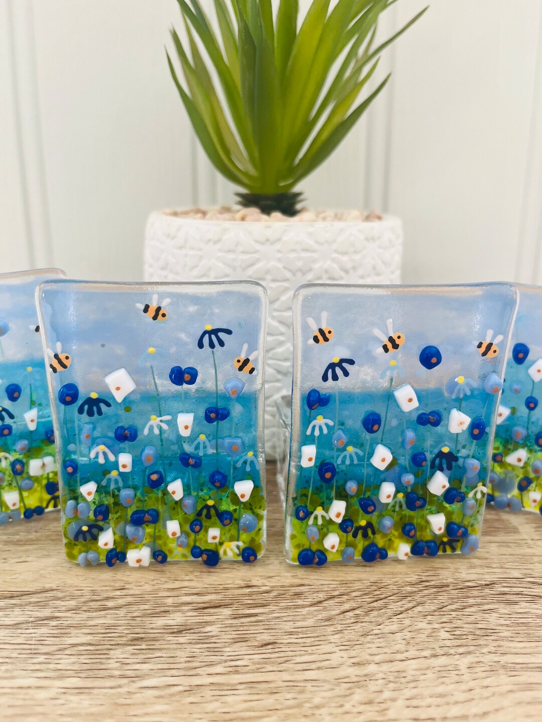 Fused Glass Bee & Flowers Candle Holder, Fused Glass Cornwall, Cornish ...