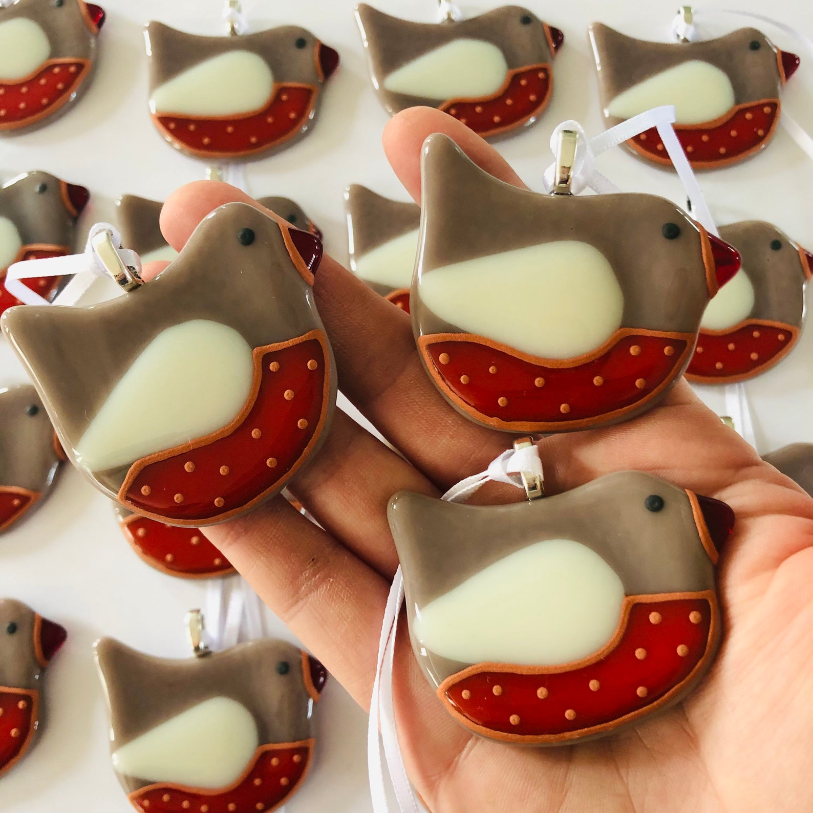 Fused Glass Robin Fused Glass Robin Christmas Tree Ornament | Etsy