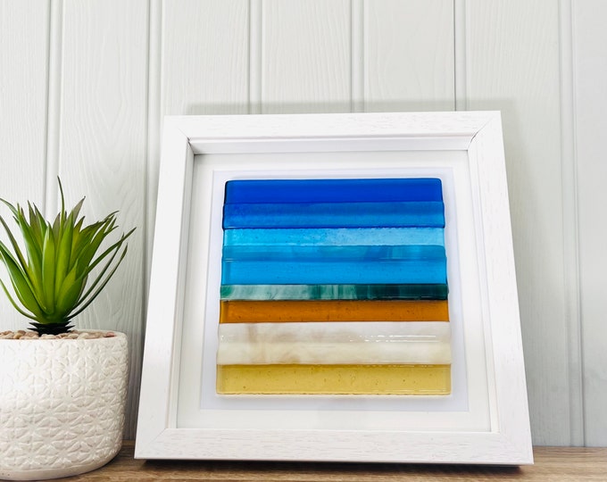 Fused Glass Cornish Sea and Sand Inspired Framed Wall Art, Cornish ...