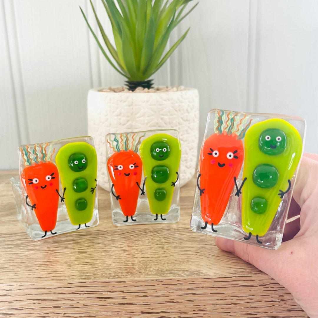 Fused Glass Art - Peas and Carrots Funny T-light or Special Occasion ...
