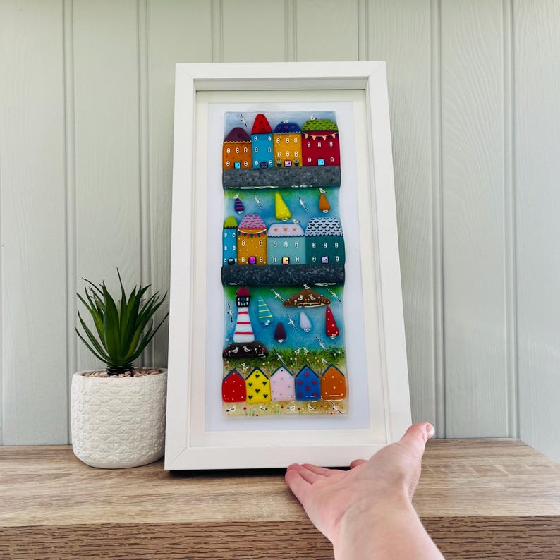 Devon Inspired Lighthouse Seaside Harbour Fused Glass Art, Fused Glass ...