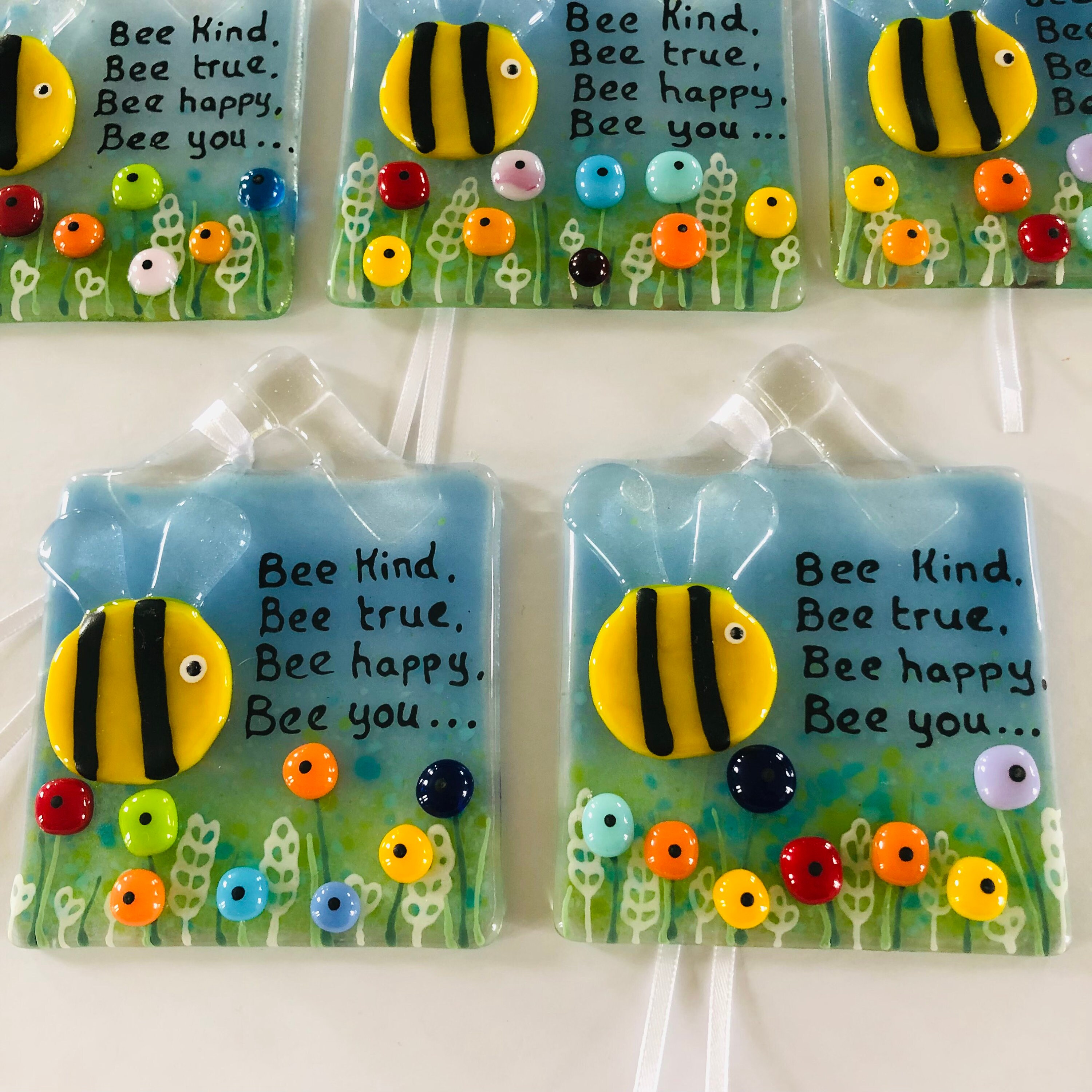 Fused Glass Art Fused Glass Bee & Flowers Hanger Fused | Etsy UK
