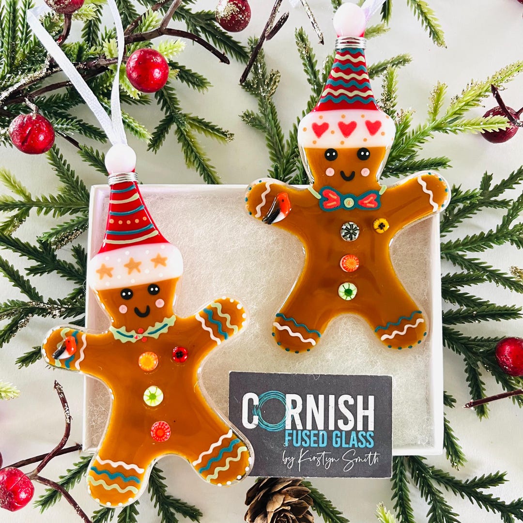 Gingerbread Man Fused Glass Christmas Tree Decoration, Christmas Tree ...