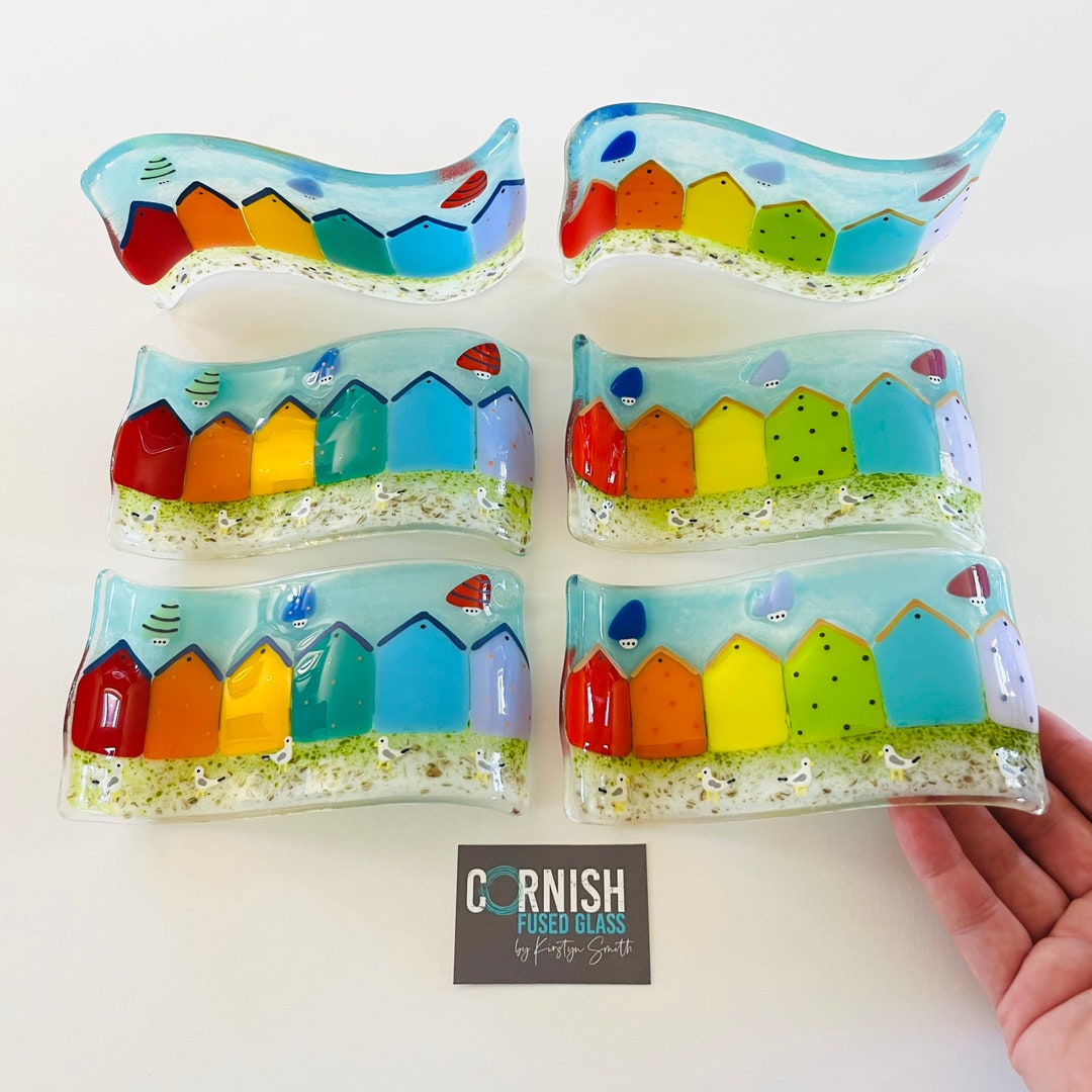 Fused Glass Art, Fused Glass Beach Hut Wave, Cornish Fused Glass - Etsy