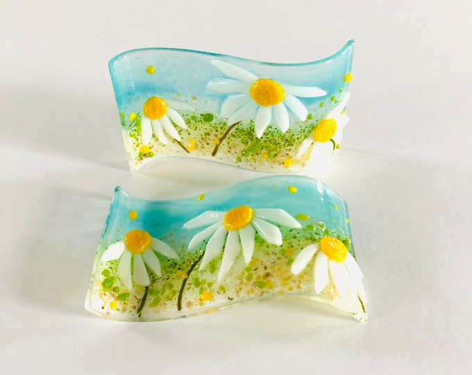 Fused Glass Daisy Flowers Art Freestanding Wave - Cornish Fused Glass ...