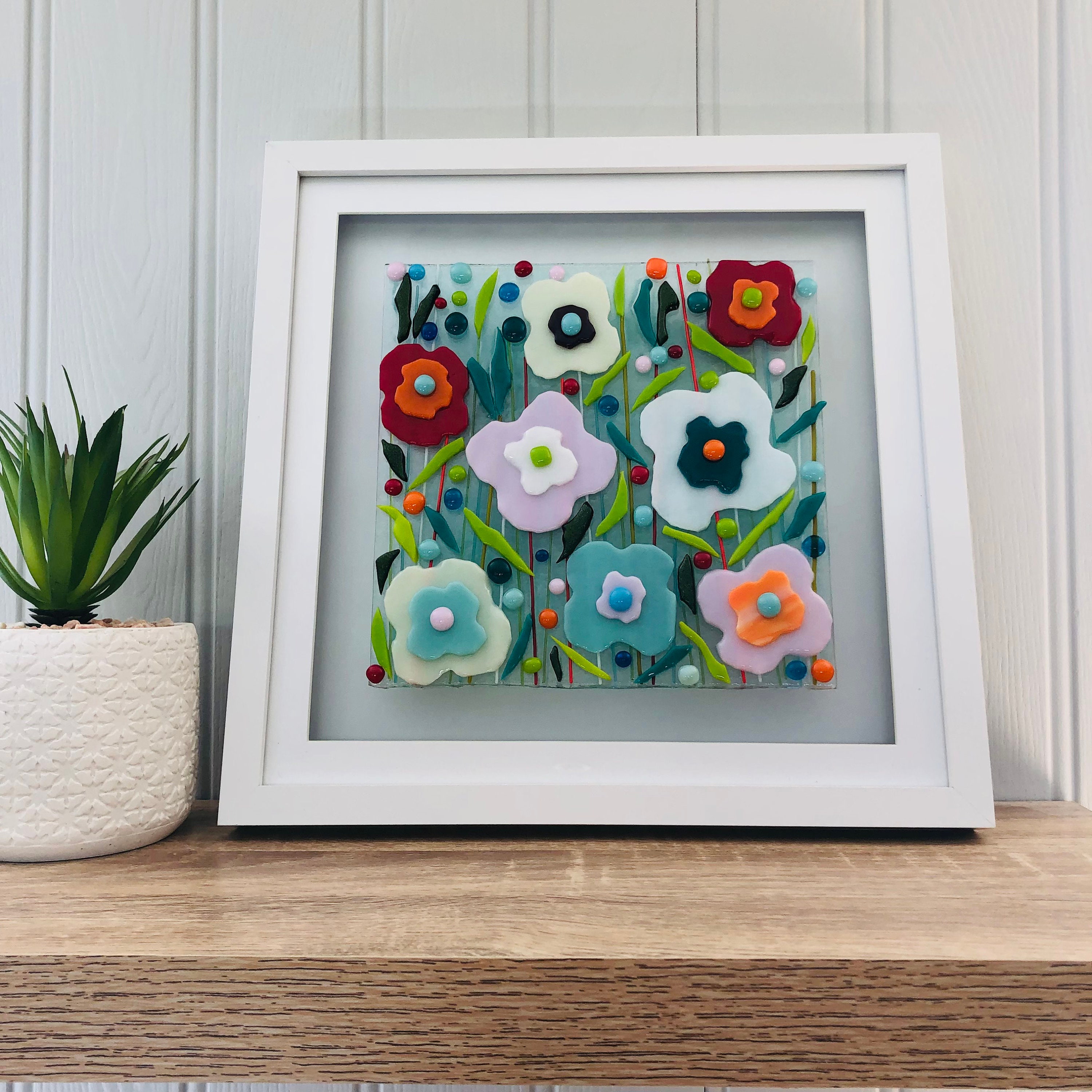 Fused Glass Retro Poppy Flowers Art - Fused Glass, Cornish Fused Glass ...