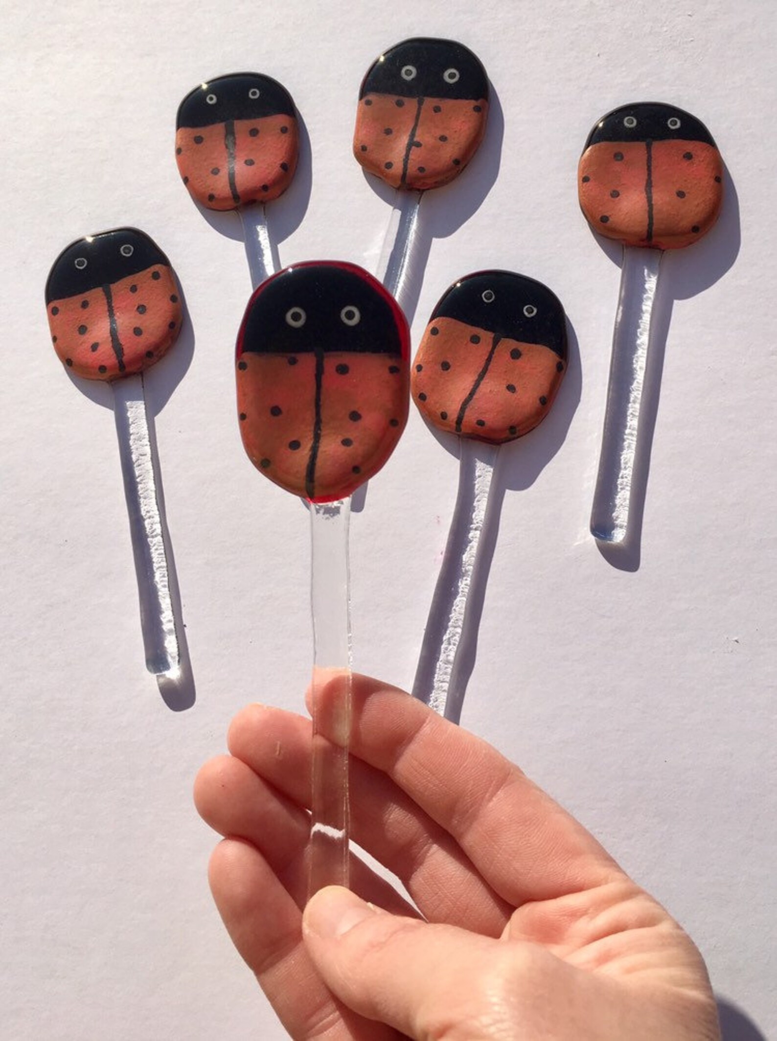 Fused Glass Ladybug Garden Decoration - Fused Glass Plant Stakes, Fused ...