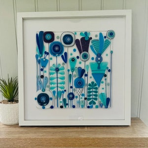 Fused Glass Funky Blues Retro Flowers Art, Fused Glass Cornwall ...