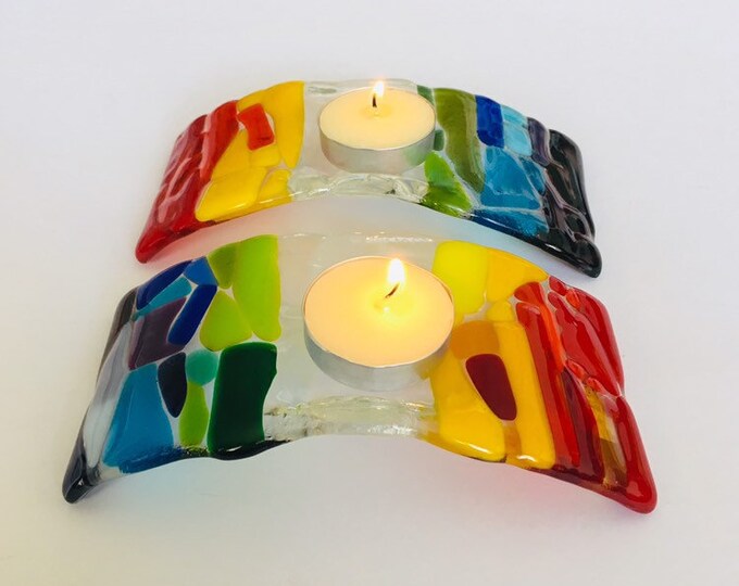 Fused Glass Rainbow Curved Candle Holder Arch Cornish Fused - Etsy