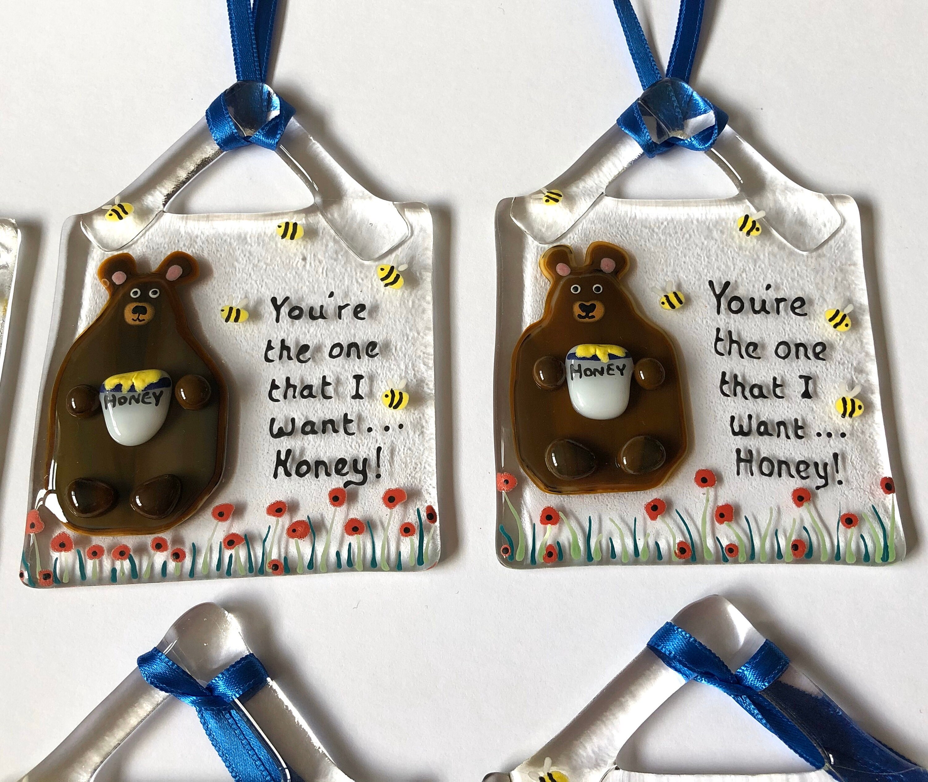 Fused Glass Art - Fused Glass Bear and Bees Hanger - Fused Glass ...