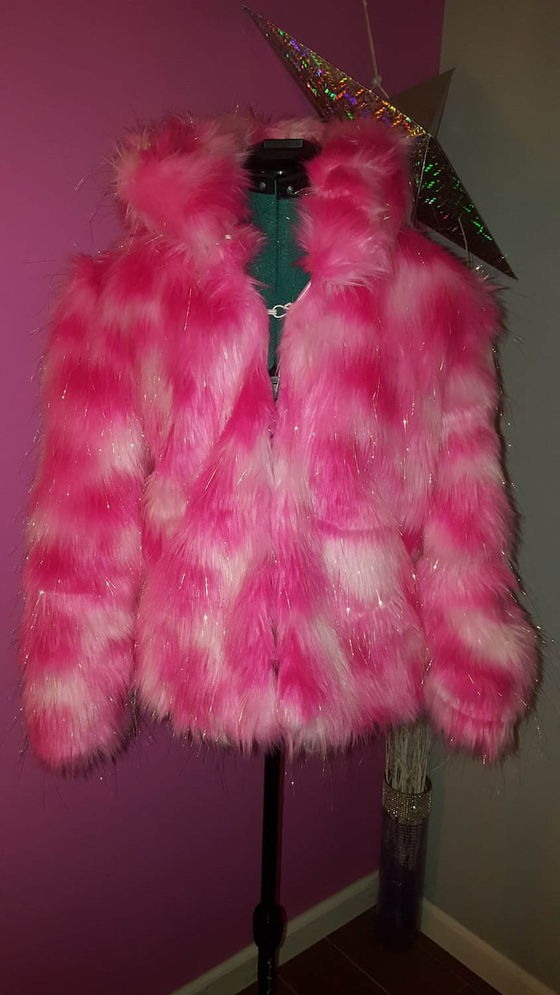 Pink Ombre Tinsel Faux Fur Hooded Jacket - Etsy
