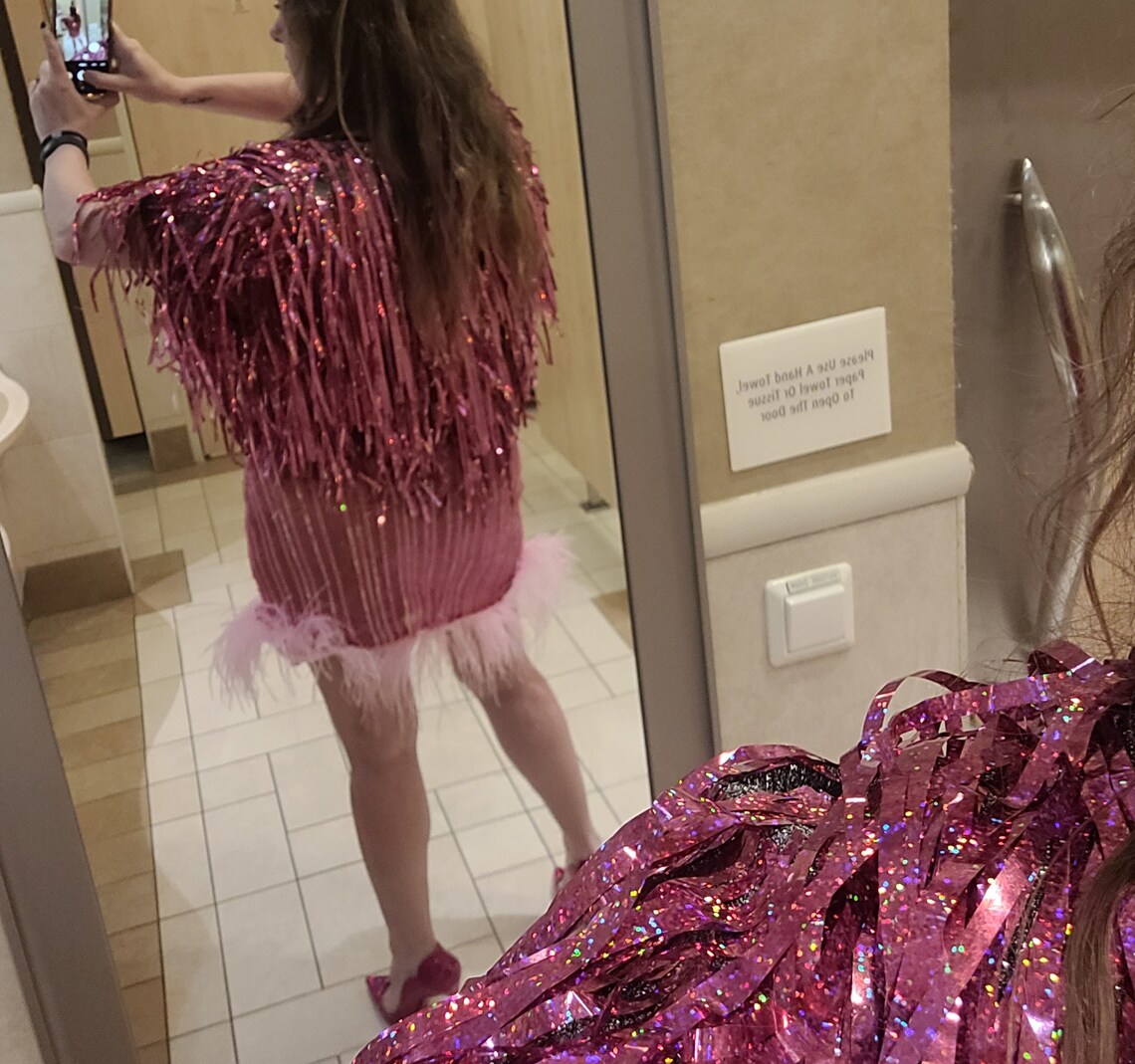 Barbie Tinsel Fringe Jacket Pink Cosplay Rave Festival - Etsy