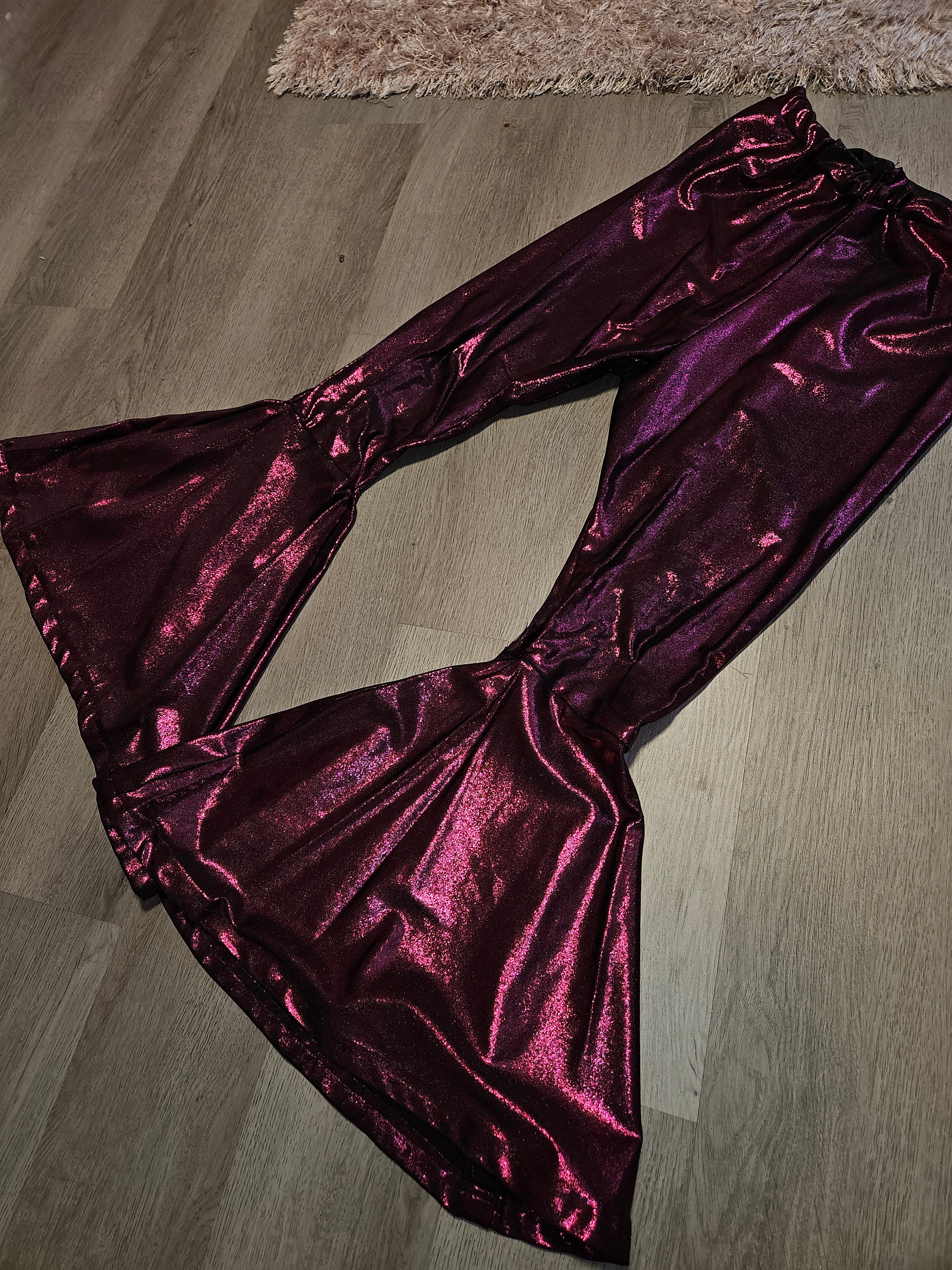 Shiny Stretchy Metallic Bell Bottoms Leggings - Etsy