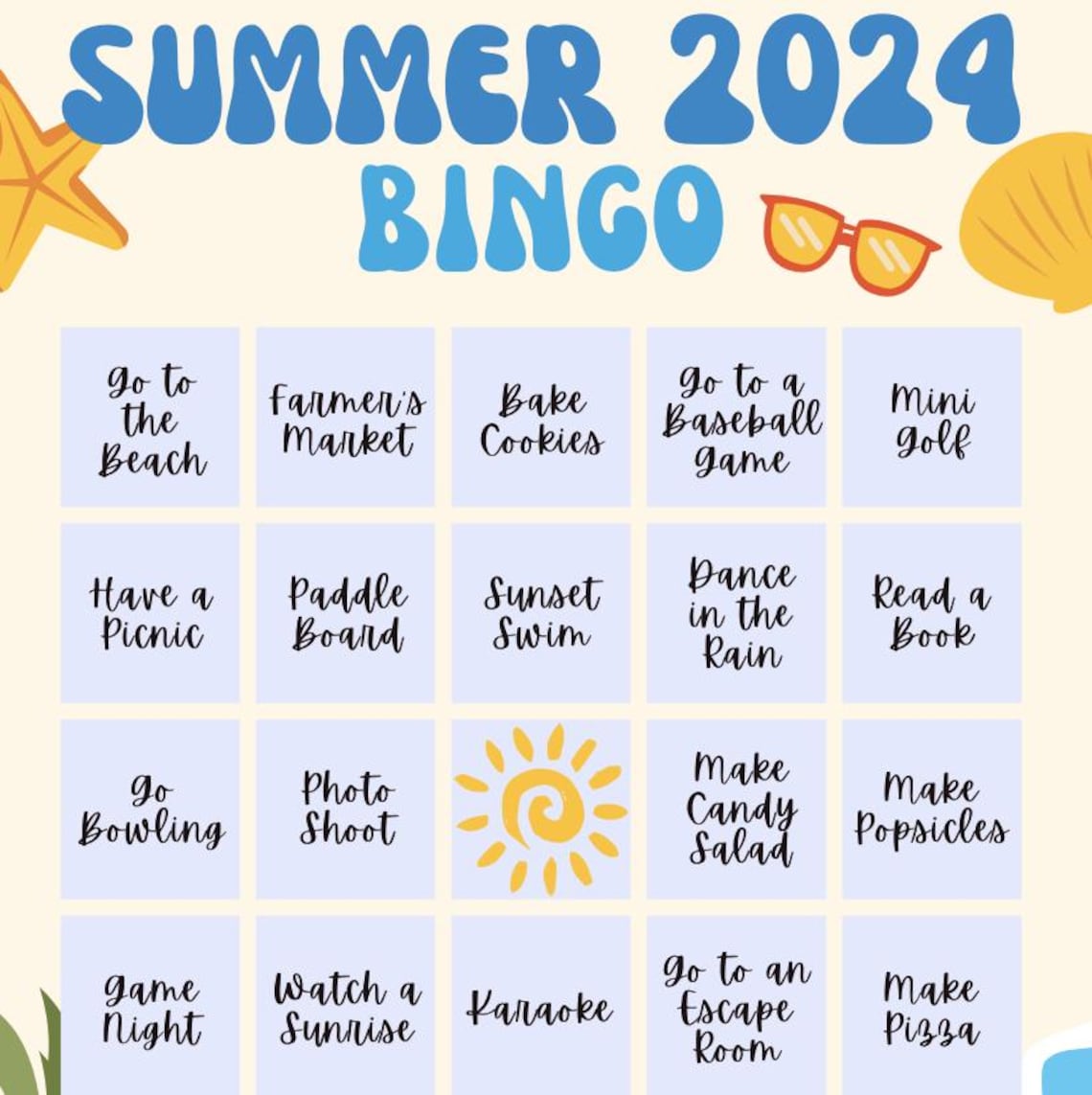 Summer 2024 Bucket List Bingo Cards - Etsy