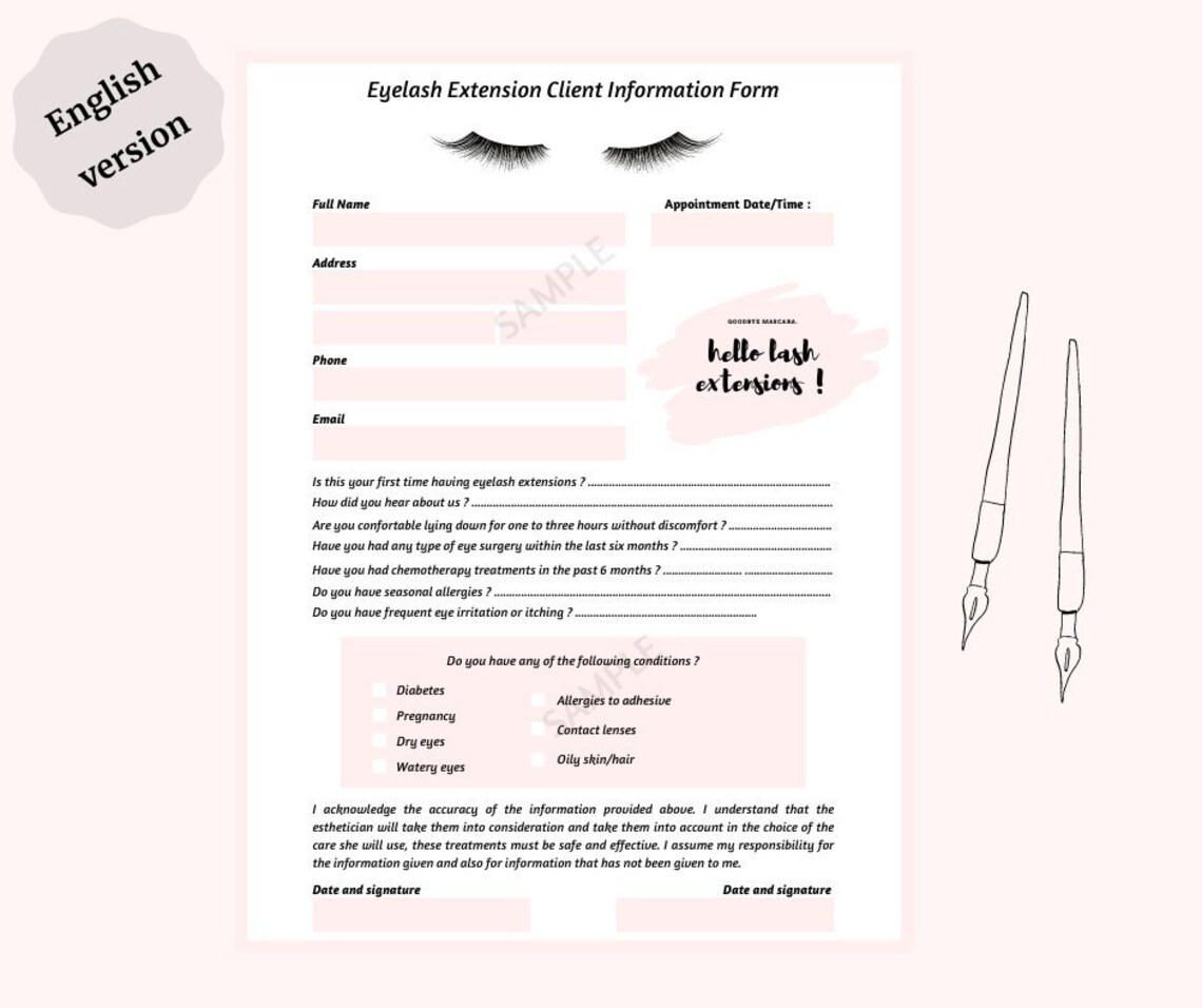 EYELASH Extensions FORMS, Client Consent Form, Client Application Form ...