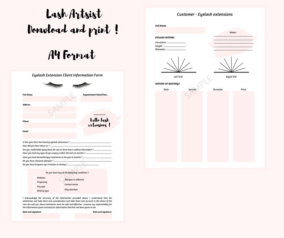 EYELASH extensions FORMS, Client Consent form, Client Application form ...