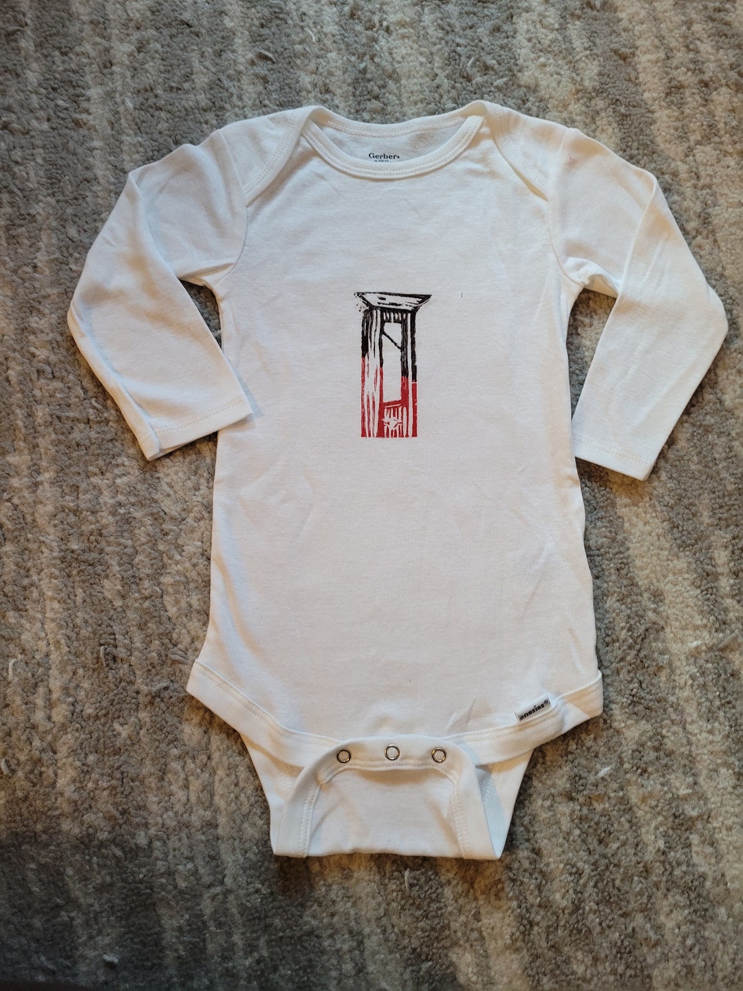 Guillotine Block Print on Organic Cotton Onesie - Size 12 Months Black ...
