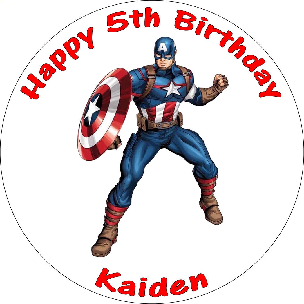 Captain America Cake Topper Edible Personalised Round Birthday | Etsy