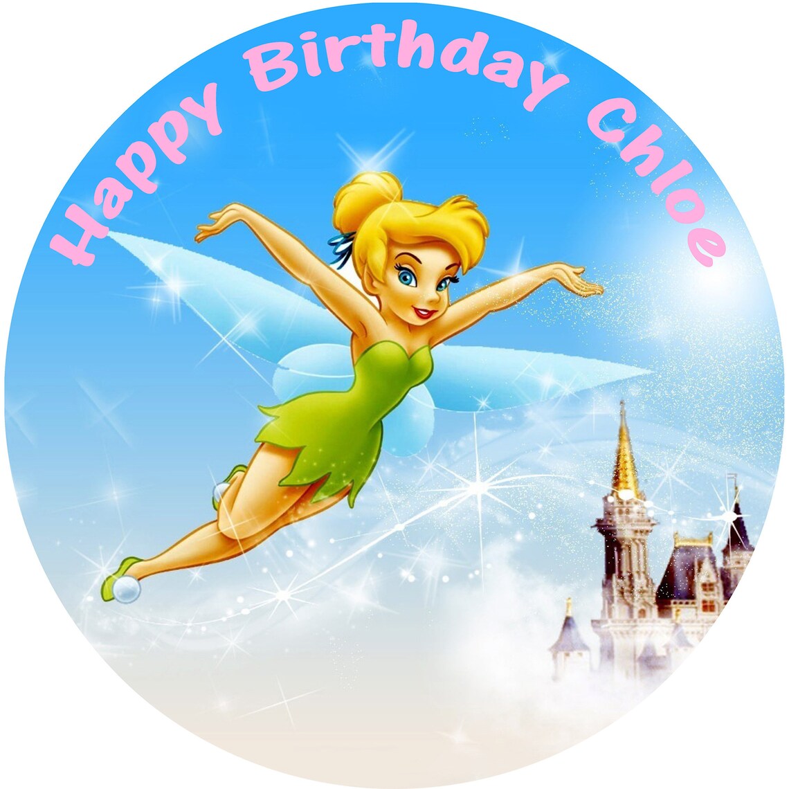 Tinkerbell Cake Topper Edible Personalised Round Birthday Cake | Etsy