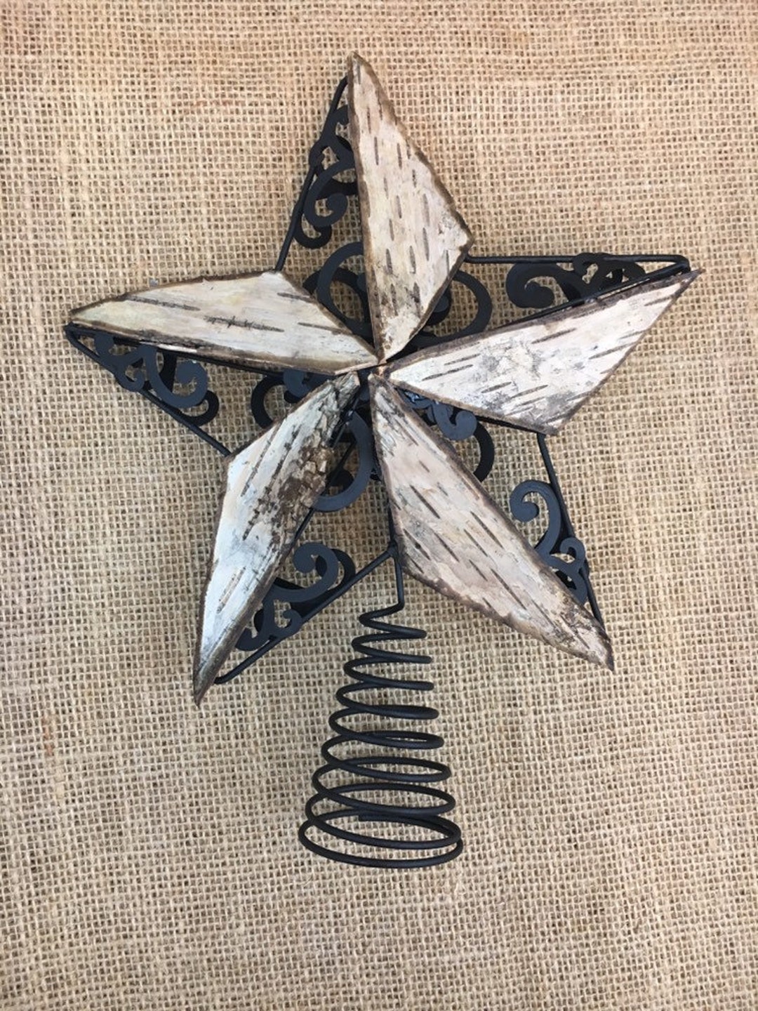 Birch Bark Star Christmas Tree Topper, Rustic Wire Frame - Etsy