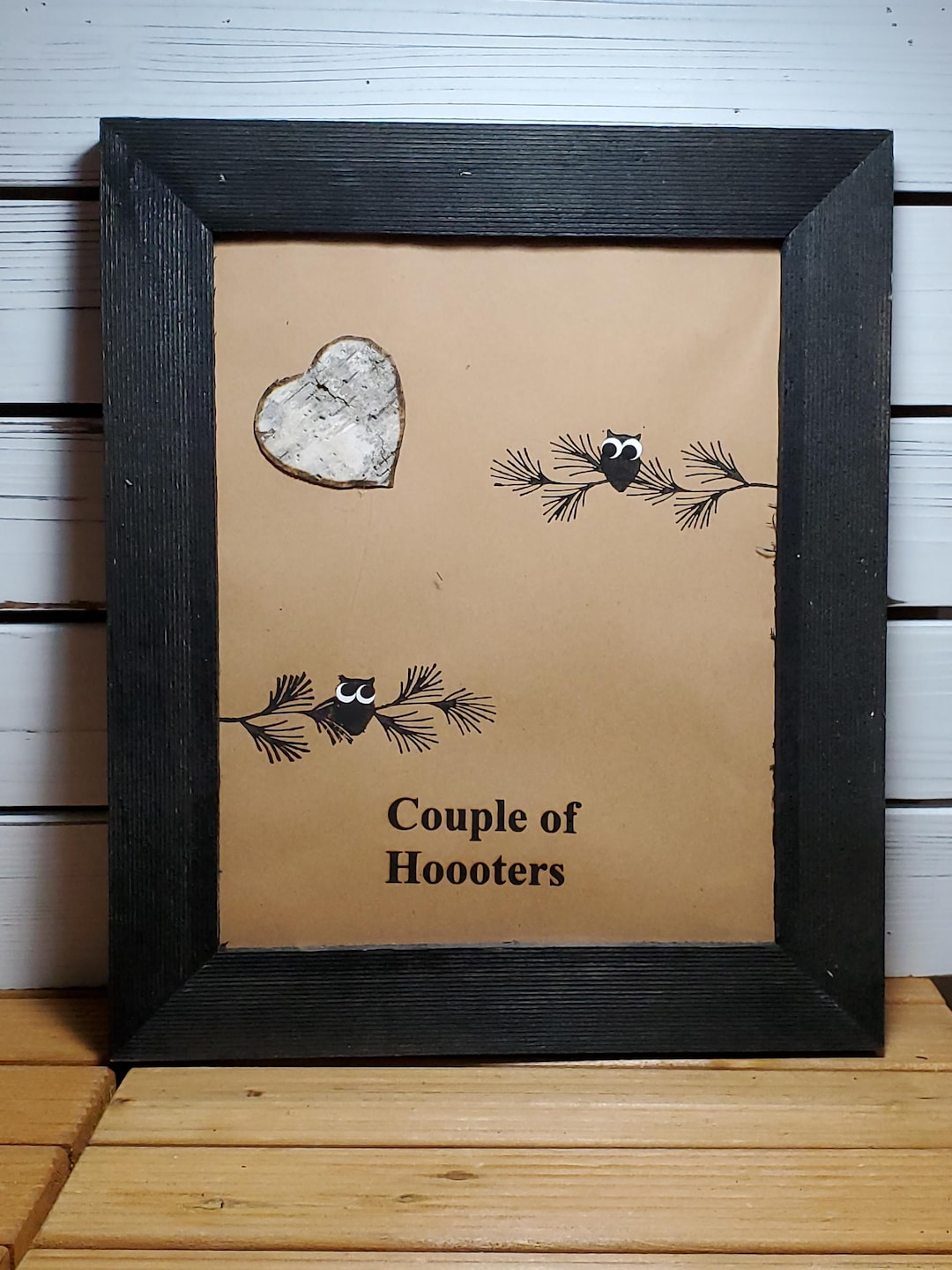 OWL COUPLE of HOOTERS on Kraft Handcrafted 8x10 Barn Wood Frame, Rustic ...