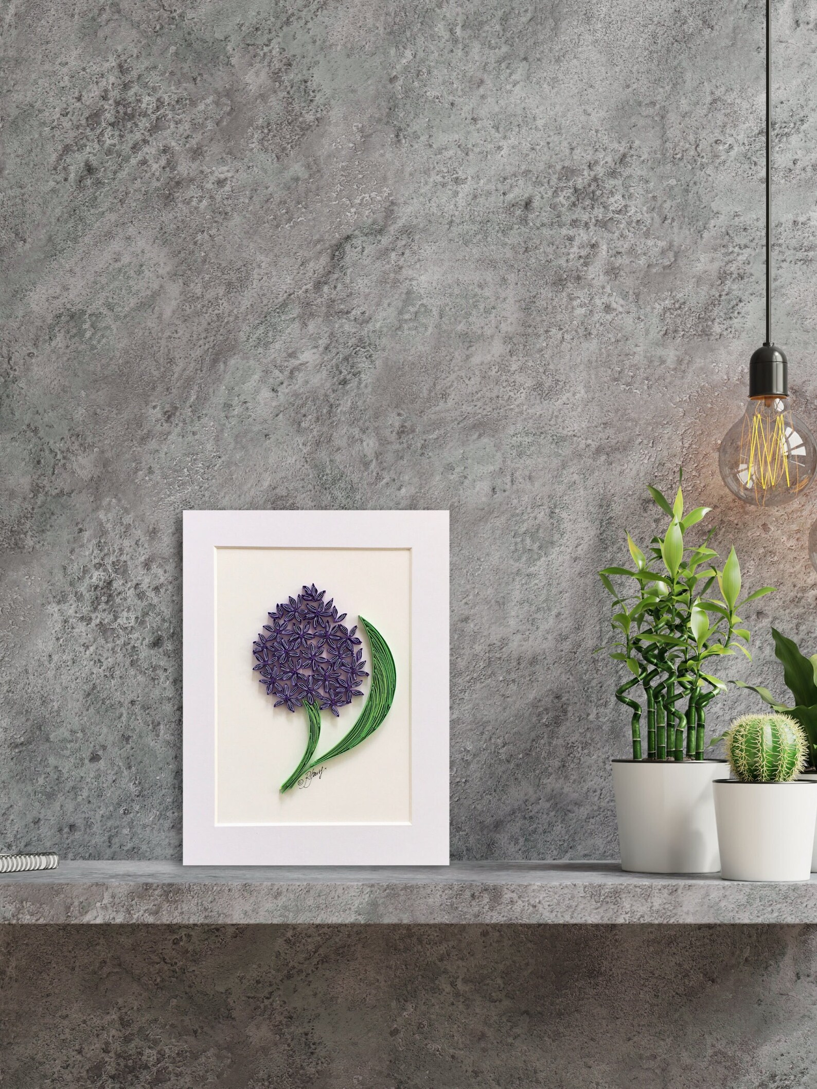 Handmade Quilling Art Hyacinth, White Mount Picture, Unframed Paper Art ...