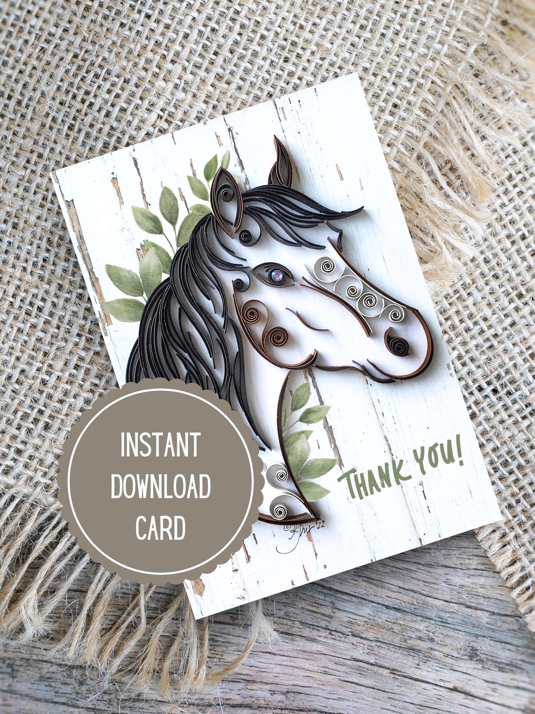Horse Quilling Thank You Card, Quilled Horse Pattern Detailed Card ...
