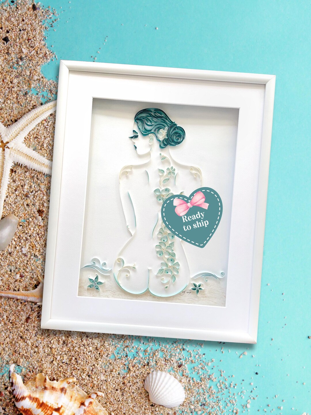 Quilling Art, Lady in the Seaside, Framed Paper Wall Decor (16x20 Inch ...